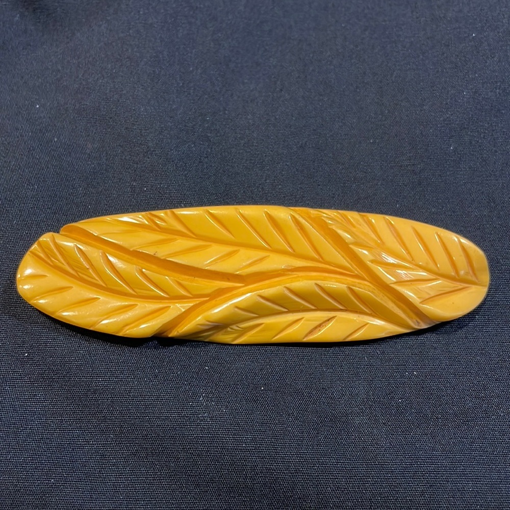 Vintage Butterscotch/Yellow Bakelite Leaf Wheat Corn … - Gem